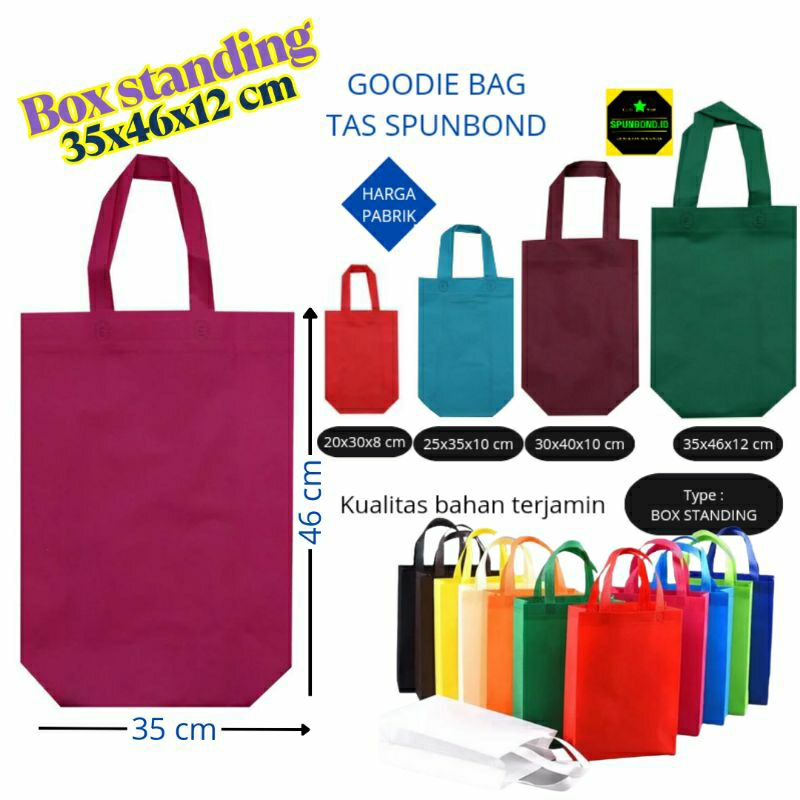 Jual ( 12 pcs) Goodie Bag tas spunbond BOX STANDING size jumbo (35x46x12 cm) ,besar (30x40x10cm ...