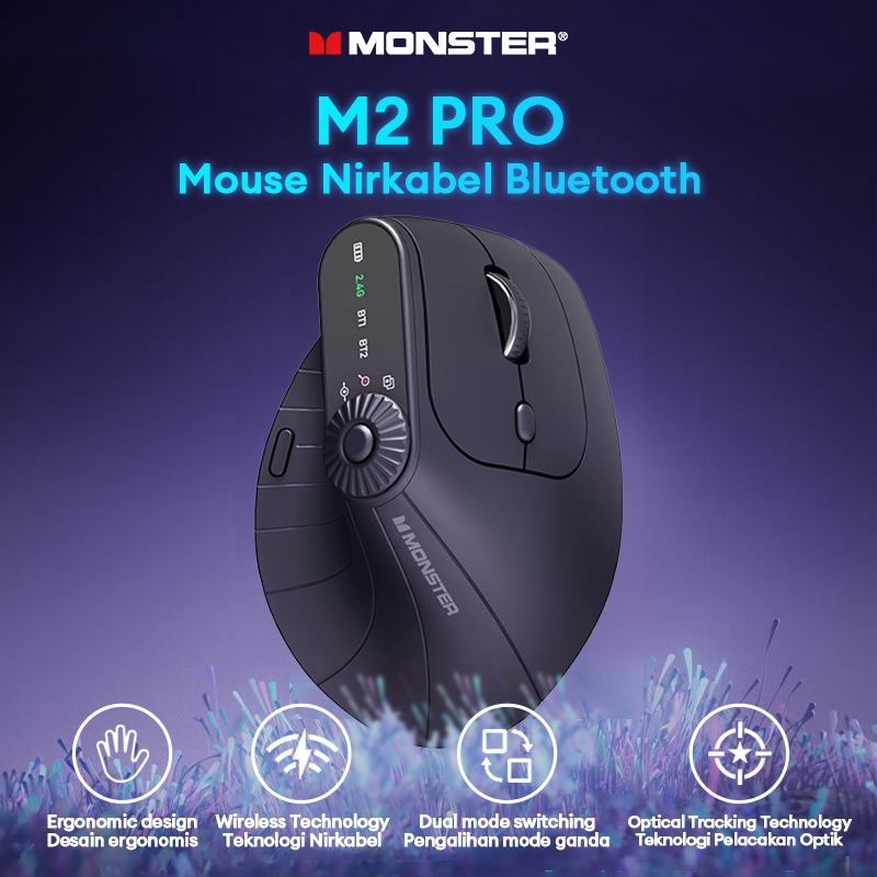 Jual Monster M2 Pro/Max 2.4G+BT Dual Mode Mouse Wireless Bluetooth Vertical Ergonomic Mouse ...