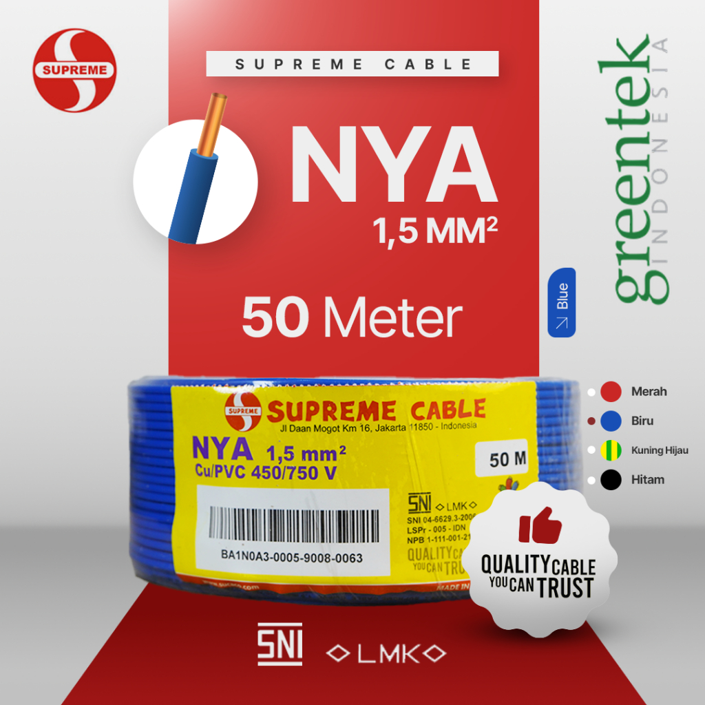 Jual SUPREME - NYA 1,5 mm² - 50 Meter - Kabel Tembaga Kawat | Shopee Indonesia