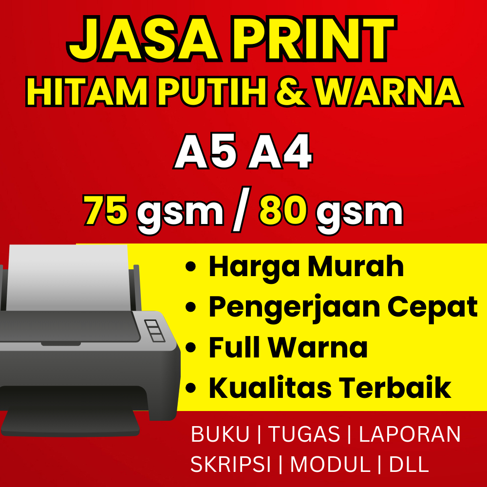 Jual Print Warna A4 75gr Hitam Putih & Warna Murah, Buku, Brosur ...