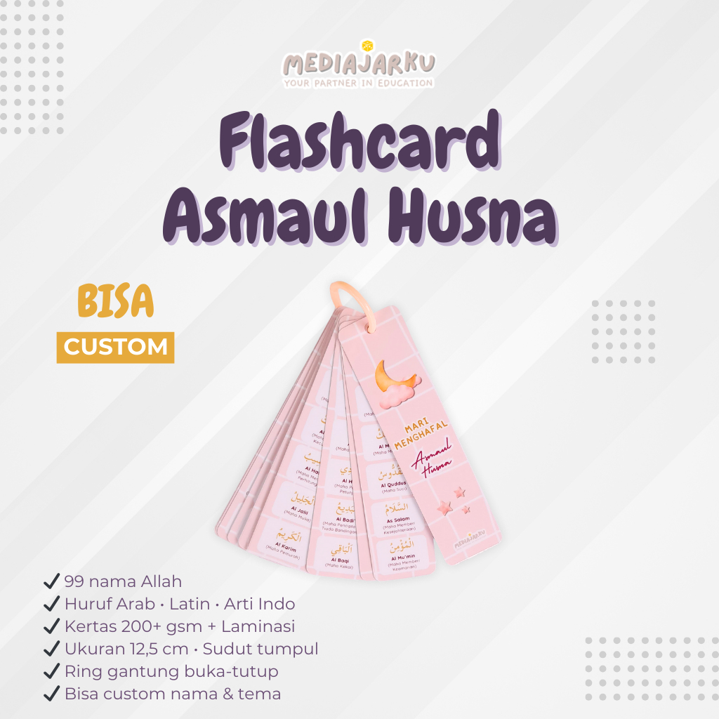 Jual Flashcard Asmaul Husna Custom | Bisa Tulis Nama | Laminasi + Ring | Huruf Arab + Latin ...