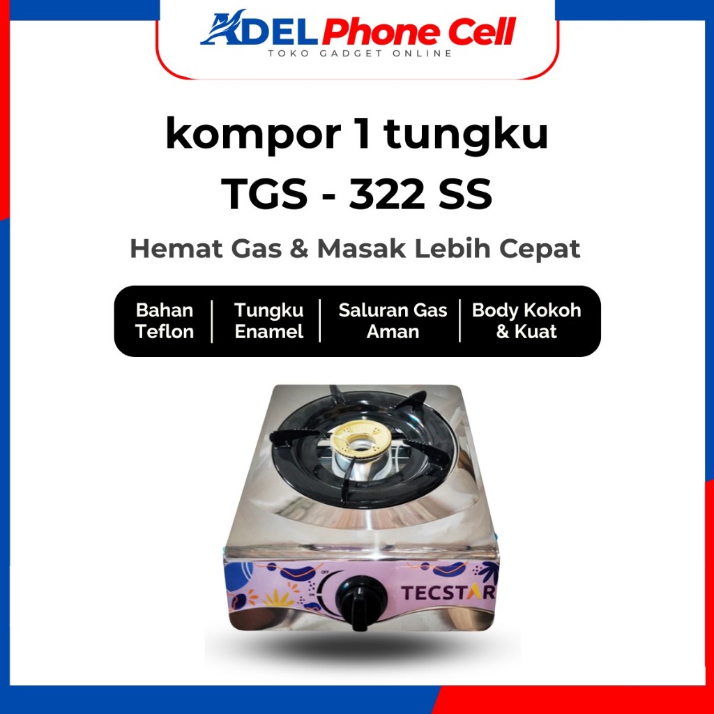 Jual TECSTAR Kompor Gas 1 Tungku Stainless Optimax Api Biru Teraflon ...