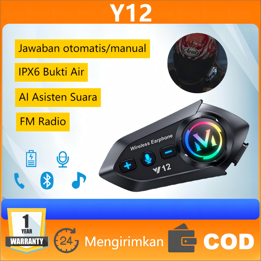 Jual Y12 Intercom Helm Bluetooth 5.4 Helm Headset FM Radio Helm Sepeda ...