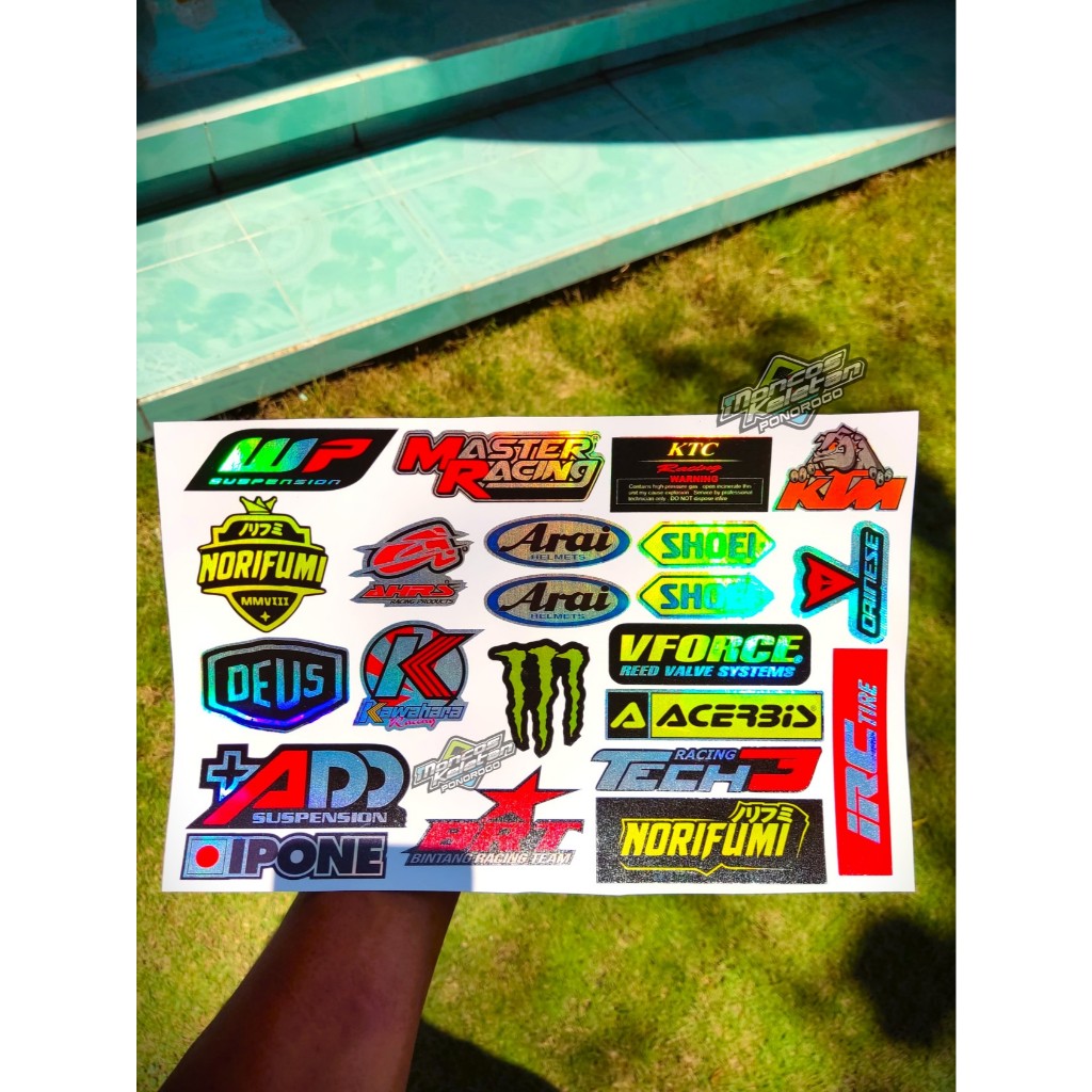 Jual sticker racing pack sponsor brand hologram cutting stiker helm dan ...