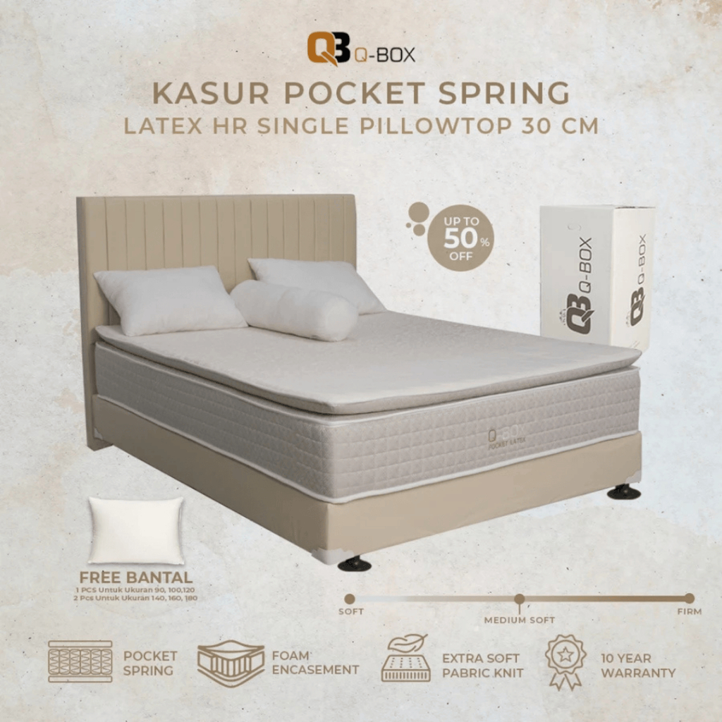 Jual Osaka - Q Box kasur pocket spring Latex HR Single pillowtop 30cm ...