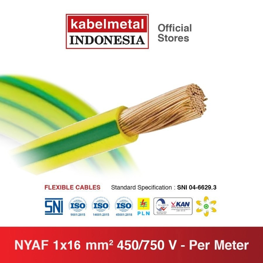 Jual Kabel Metal NYAF 16 mm Kuning Hijau Per Meter Grounding SNI Original | Shopee Indonesia