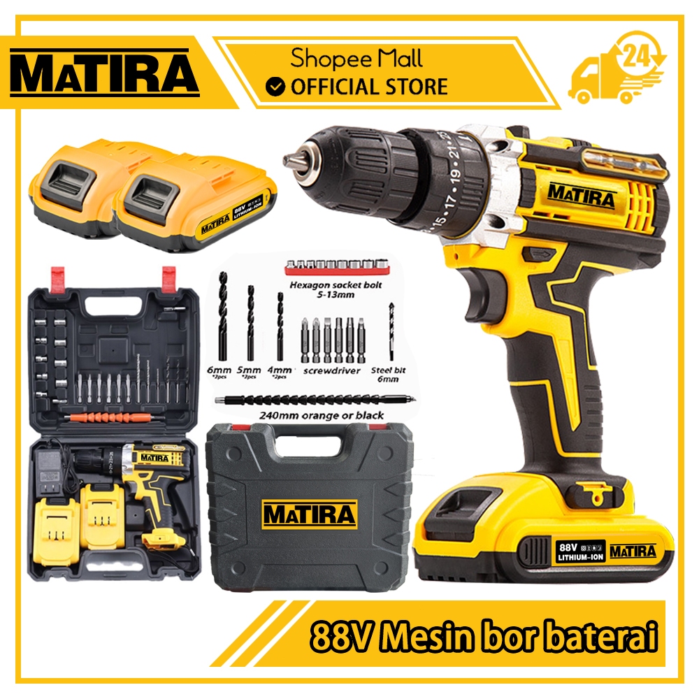 Jual MATIRA 88V Mesin bor 2baterai cas 10mm/13mm bor murah besi tembok ...