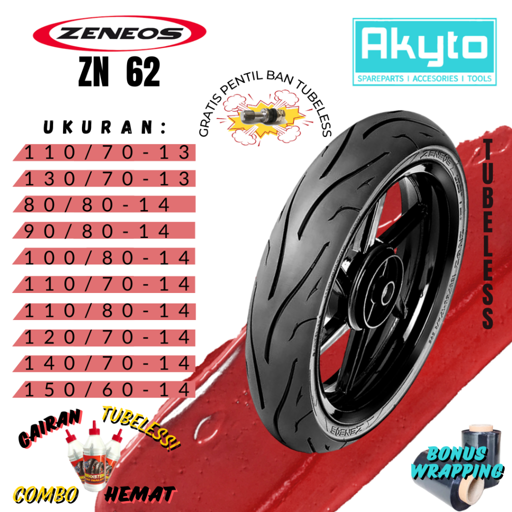 Jual BAN ZENEOS ZN 62 / BAN MOTOR TUBELESS RING 13 RING 14 RING 17 / FREE PENTIL + WRAPPING ...