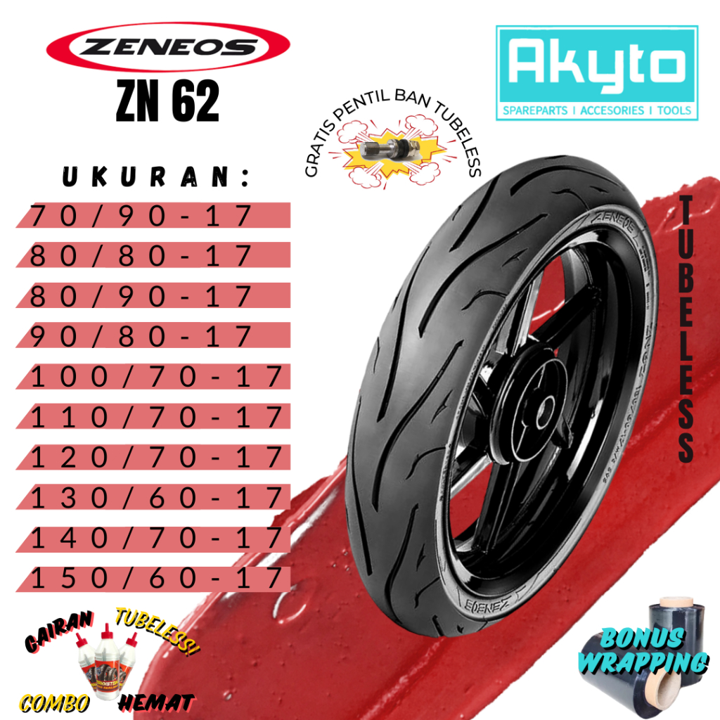 Jual BAN ZENEOS ZN62 / BAN TUBELESS RING 17 FREE PENTIL + WRAPPING / BAN MOTOR R17 / BAN MOTOR ...