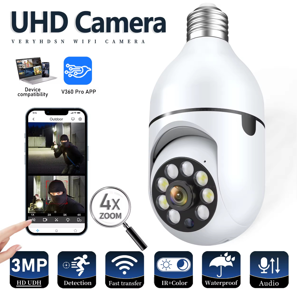 Jual CCTV E27 camera V380 Pro Bohlam CCTV IP Kamera Wifi jarak jauh ...