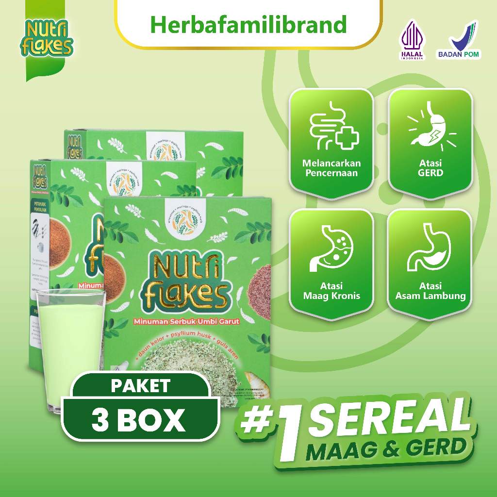 Jual Nutriflakes Sereal Umbi Garut Paket 3 Box Untuk Asam Lambung Gerd Maag Mag Diet Turunkan ...