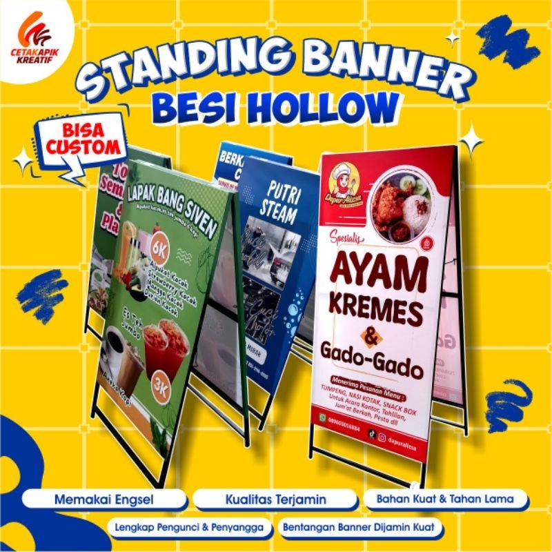 Jual (BISA CUSTOM) STANDING BANNER BESI CUSTOM GAMBAR 2 SISI BOLAK ...
