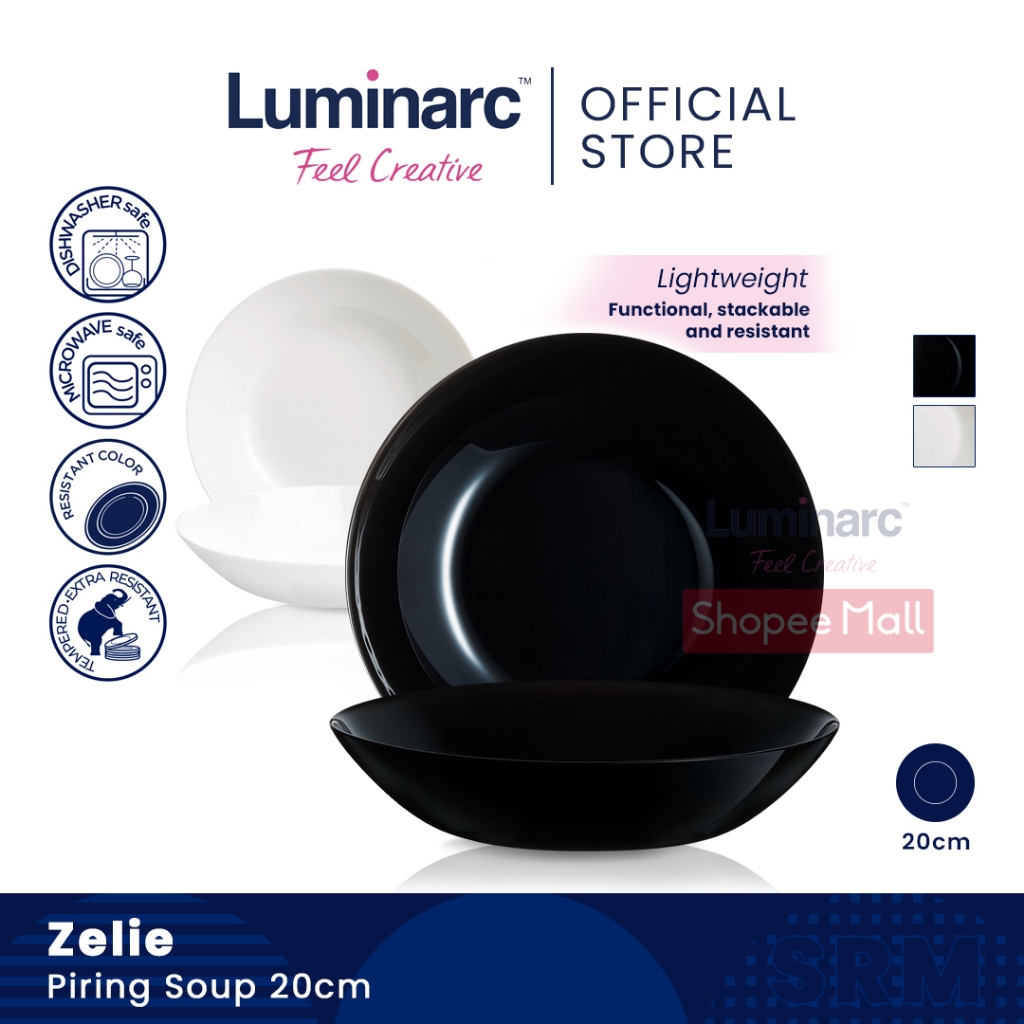 Jual LUMINARC Piring Soup/Deep Plate Zelie Hitam/Putih 20cm | Shopee ...