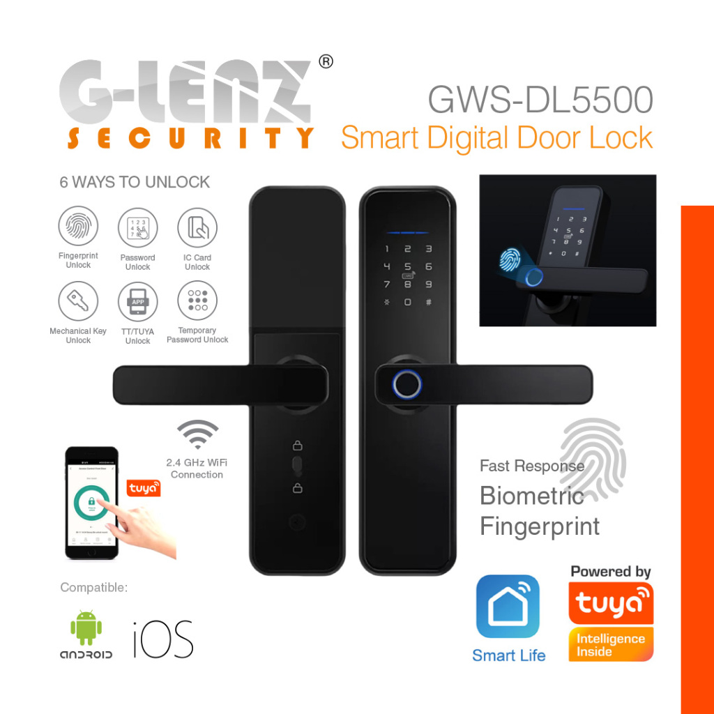 Jual GLENZ SMART DOOR LOCK FINGERPRINT WIFI DOOR HANDLE DIGITAL - TUYA SMART - GWS-DL5500 ...