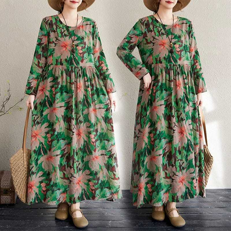 Jual LC1910 Premium Floral Dress Tipis Fashion Retro Terbaru | Shopee ...