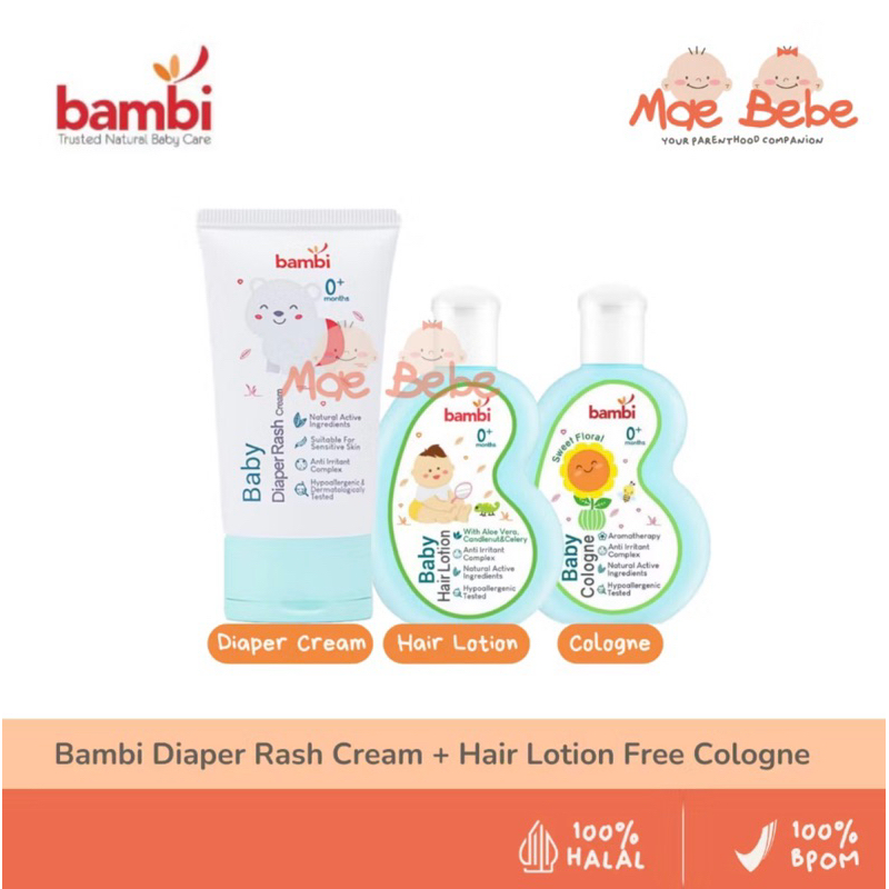 Jual Bambi diaper rash cream + Hair Lotion Free cologne | Shopee Indonesia