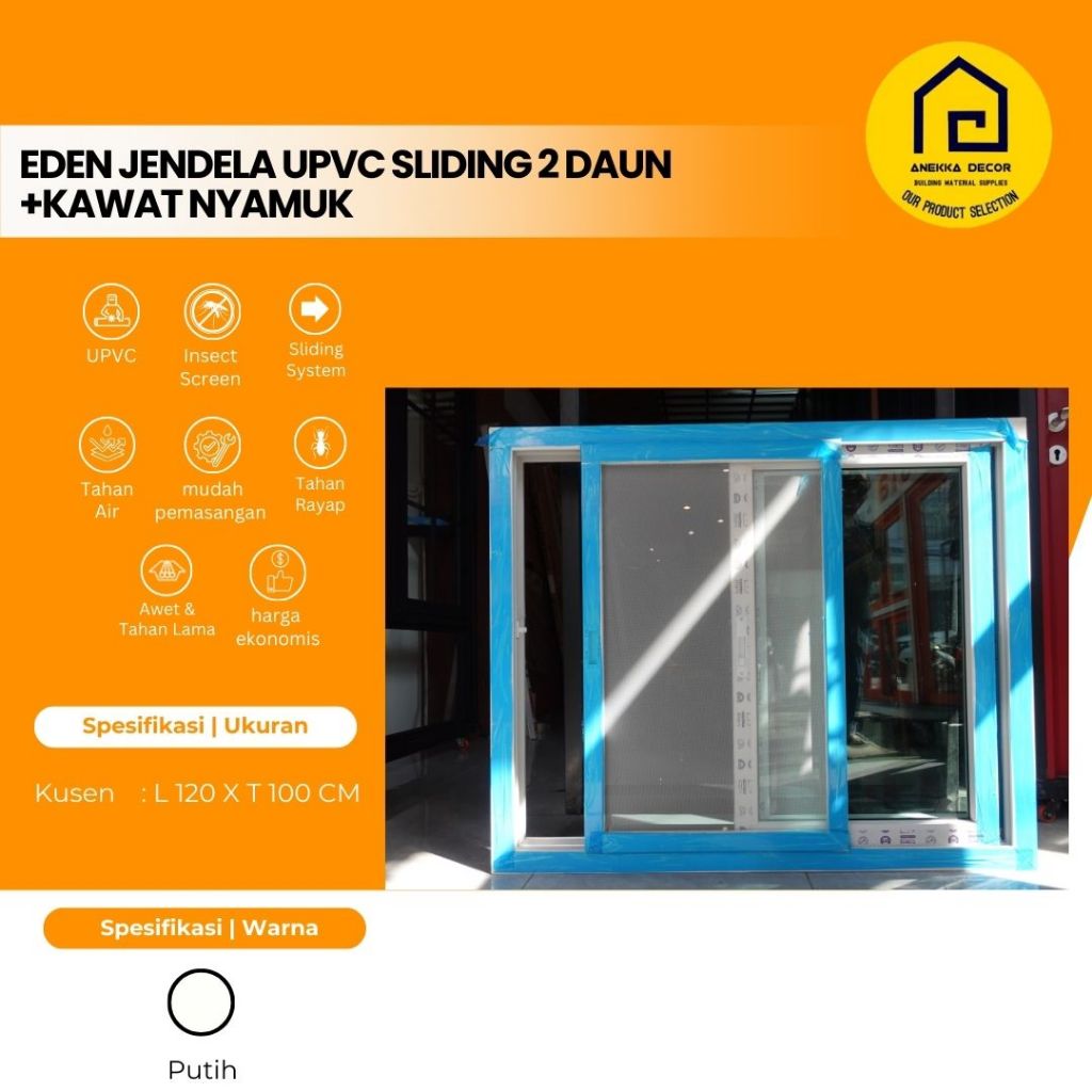 Jual EDEN Jendela UPVC sliding 2 daun Ukuran 120 x 100 cm + Kawat ...