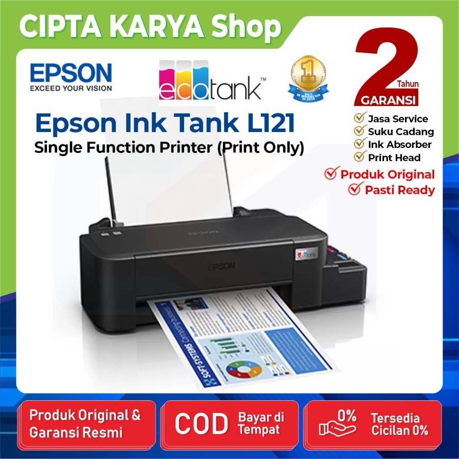 Jual EPSON L121 Eco Tank Pengganti Epson L120 Print Only GARANSI RESMI | Shopee Indonesia