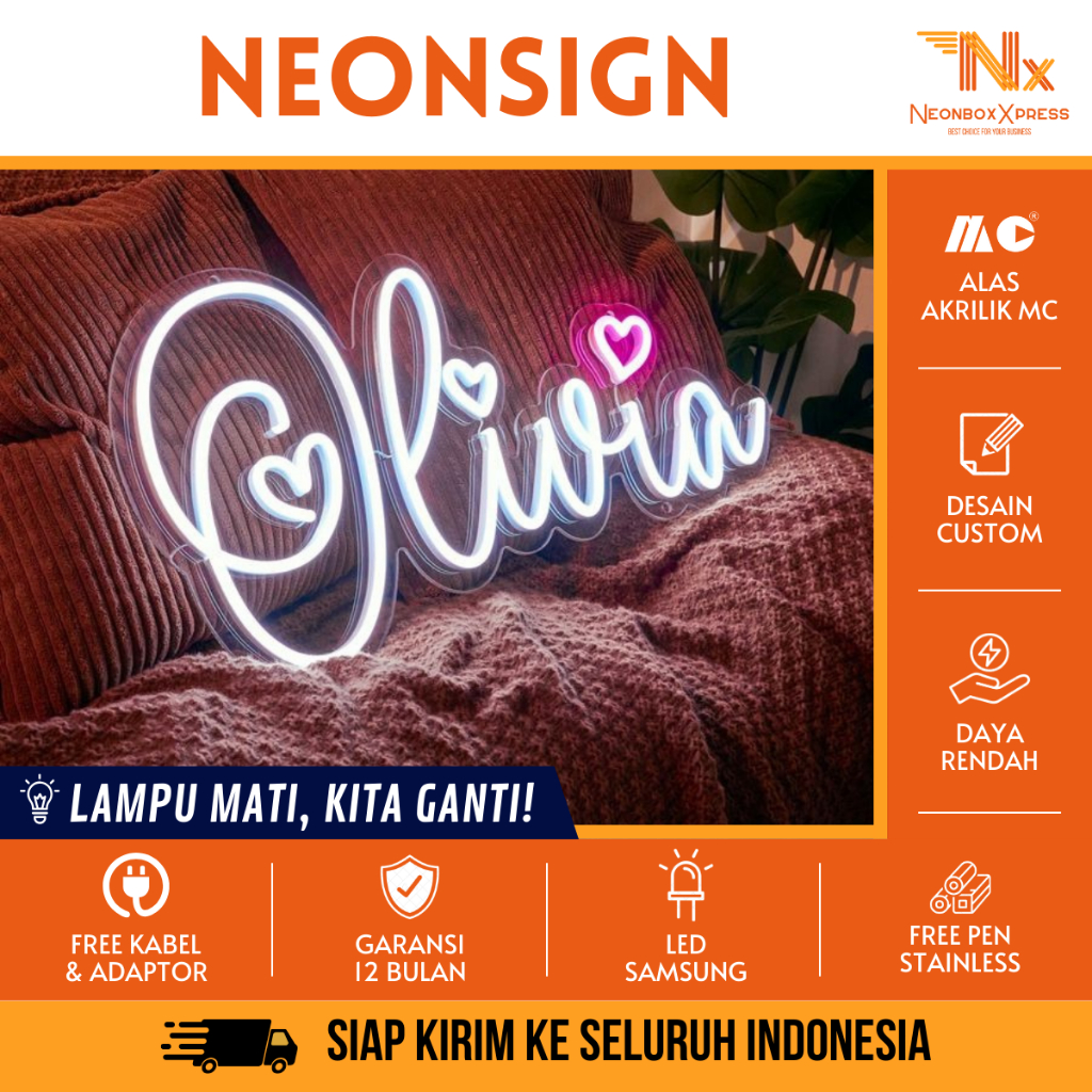 Jual Lampu Neon Nama Custom Neon Sign Nama/Quotes Papan Nama LED Quotes ...