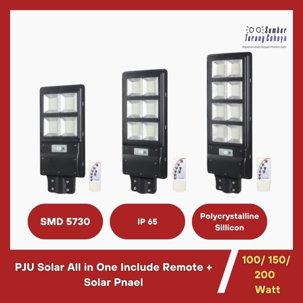 Jual PJU Solar All in One Include Remote + Solar Panel 100/ 150/ 200 ...