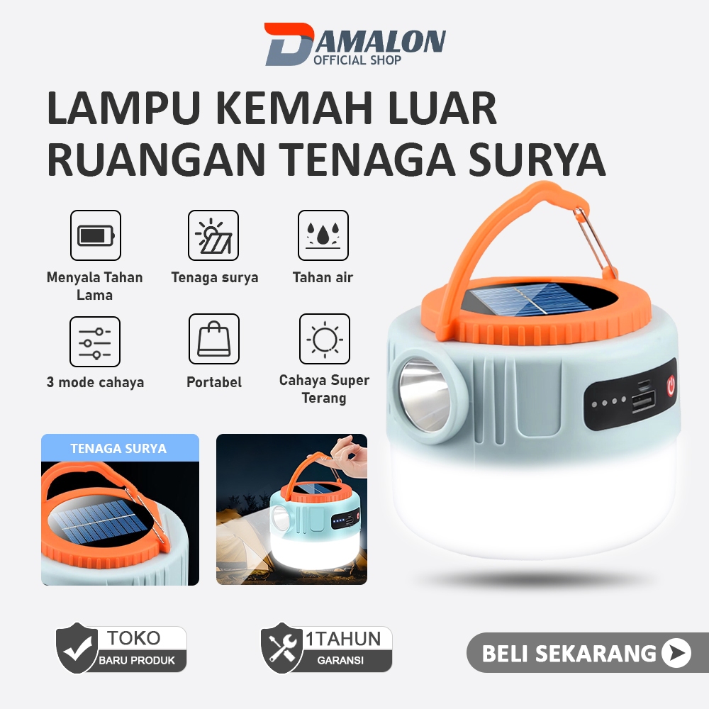 Jual DAMALON Multifungsi Lentera Kemah Tenaga Surya Dapat Diisi Ulang dengan Lampu Depan Senter ...
