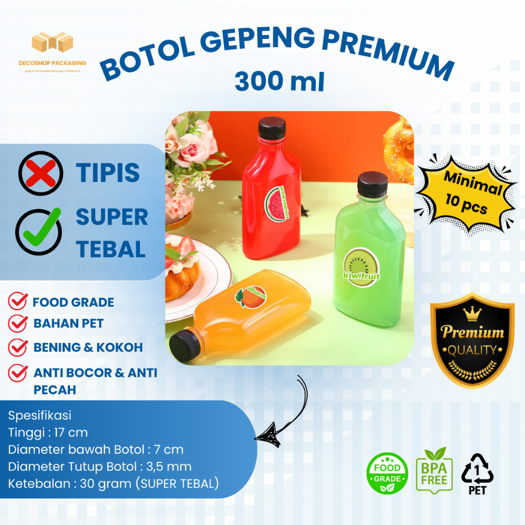 Jual Botol Plastik PET Gepeng TEBAL 300ml BENING PREMIUM 30gr / botol ...