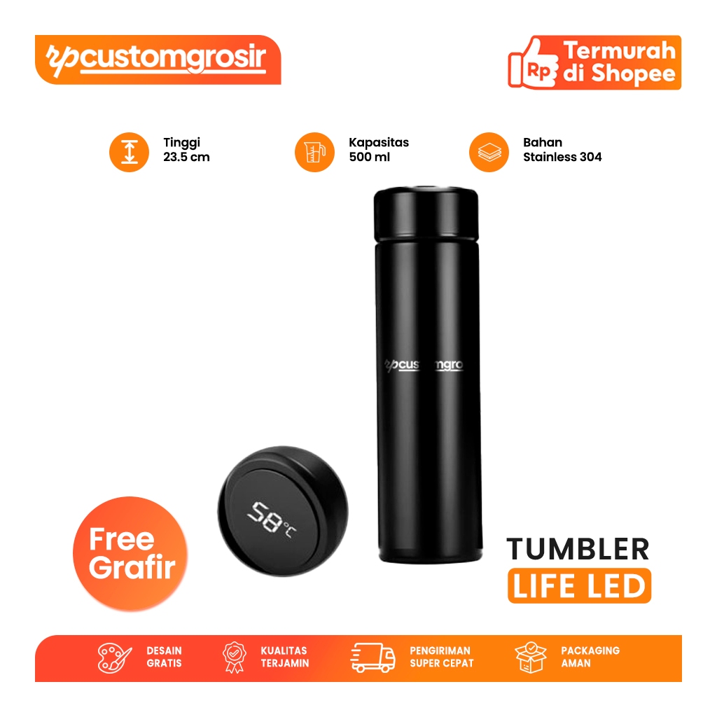 Jual SOUVENIR PROMOSI TERMOS TUMBLER LIFE LED 500ML 304 GRAFIR LASER NAMA LOGO CUSTOM GROSIR ...