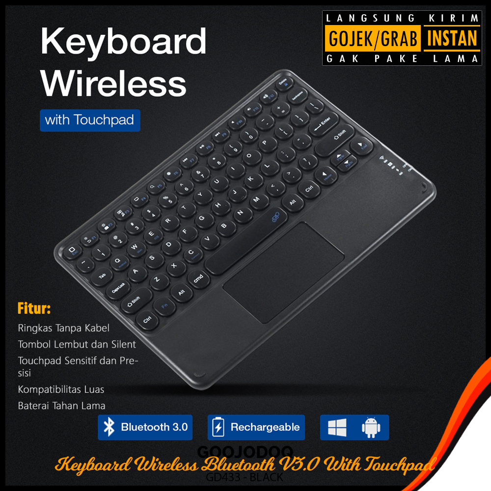 Jual GOOJODOQ Keyboard Wireless Bluetooth V3.0 with Touchpad - GD433 ...