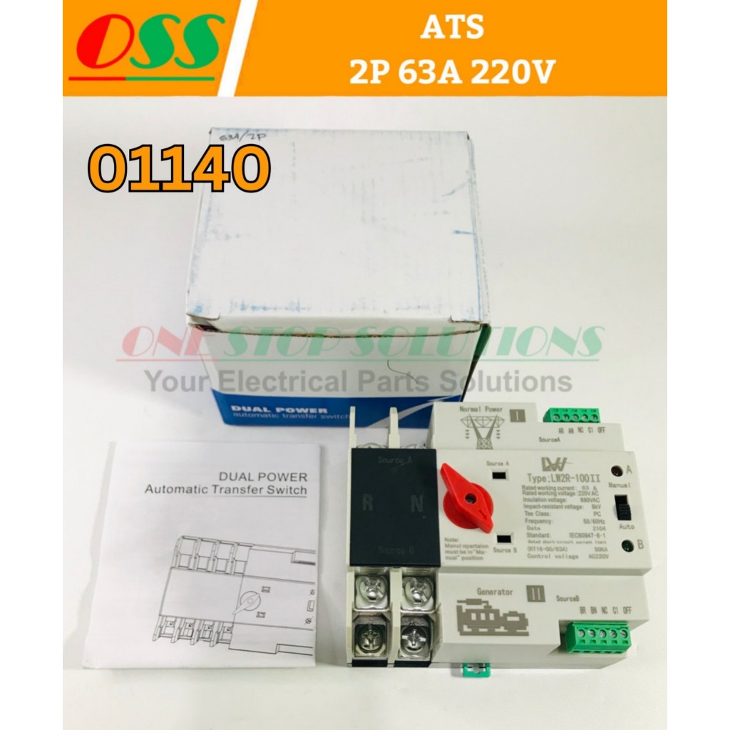 Jual ATS Automatic Transfer Switch 2P 63A 220V MCB Dual Power LW2R-100II | Shopee Indonesia