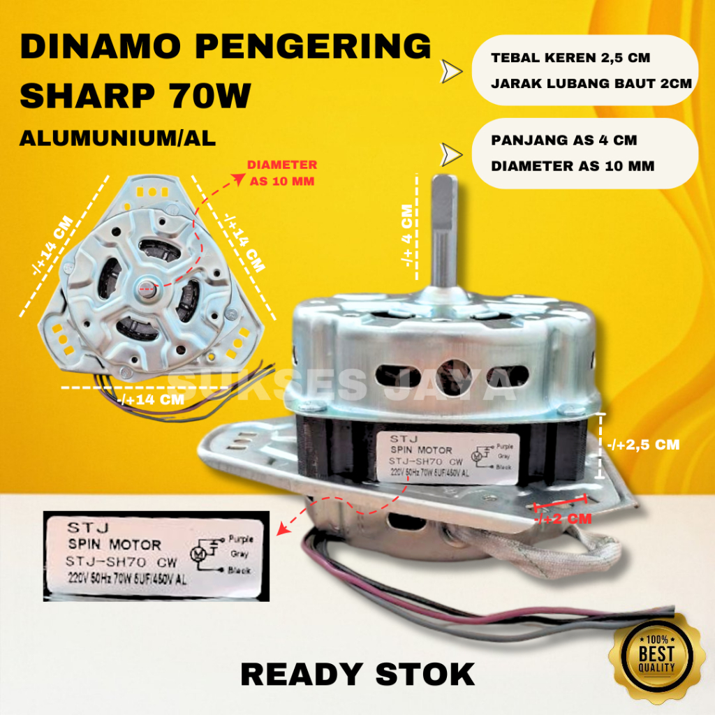 Jual MOTOR SPIN DINAMO PENGERING MESIN CUCI SHARP ALUMUNIUM 70 WATT/ DINAMO SPIN AL/ SHARP ...