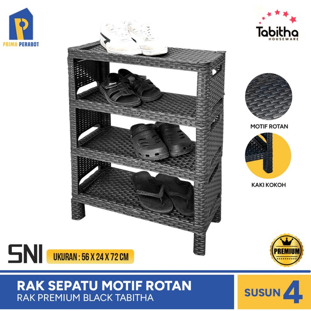 Jual Rak Sepatu Rak Sendal Susun 4 Premium Black Rotan | Shopee Indonesia
