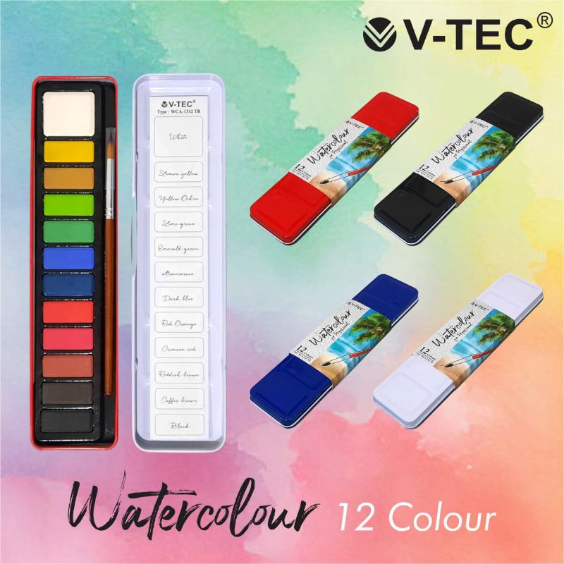 Jual WATERCOLOUR CAKE VTEC 12 WARNA (SET) | Shopee Indonesia