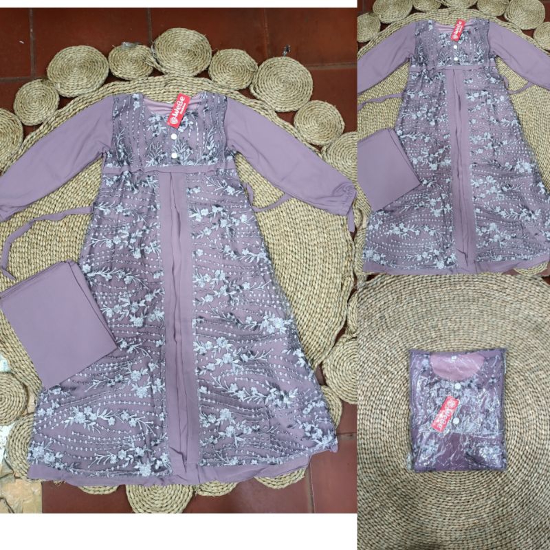 Jual GAMIS BROKAT ANAK PEREMPUAN KHUSUS WARNA TARO MIX SERUTY SET HIJAB ...