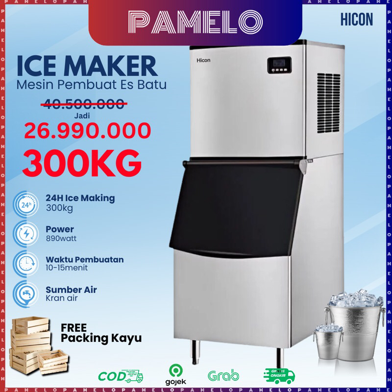 Jual READY Hicon Mesin Pembuat Es Batu Kristal 300kg/24Jam Ice Cube ...