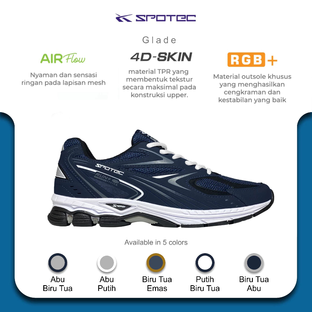 Jual SPOTEC Sepatu RUNNING GLADE Biru Tua Abu | Shopee Indonesia
