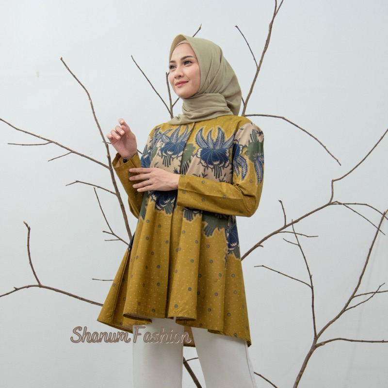 Jual SHANUM Atasan Batik Wanita Blus Batik Puffy Shoulders Peplum ...