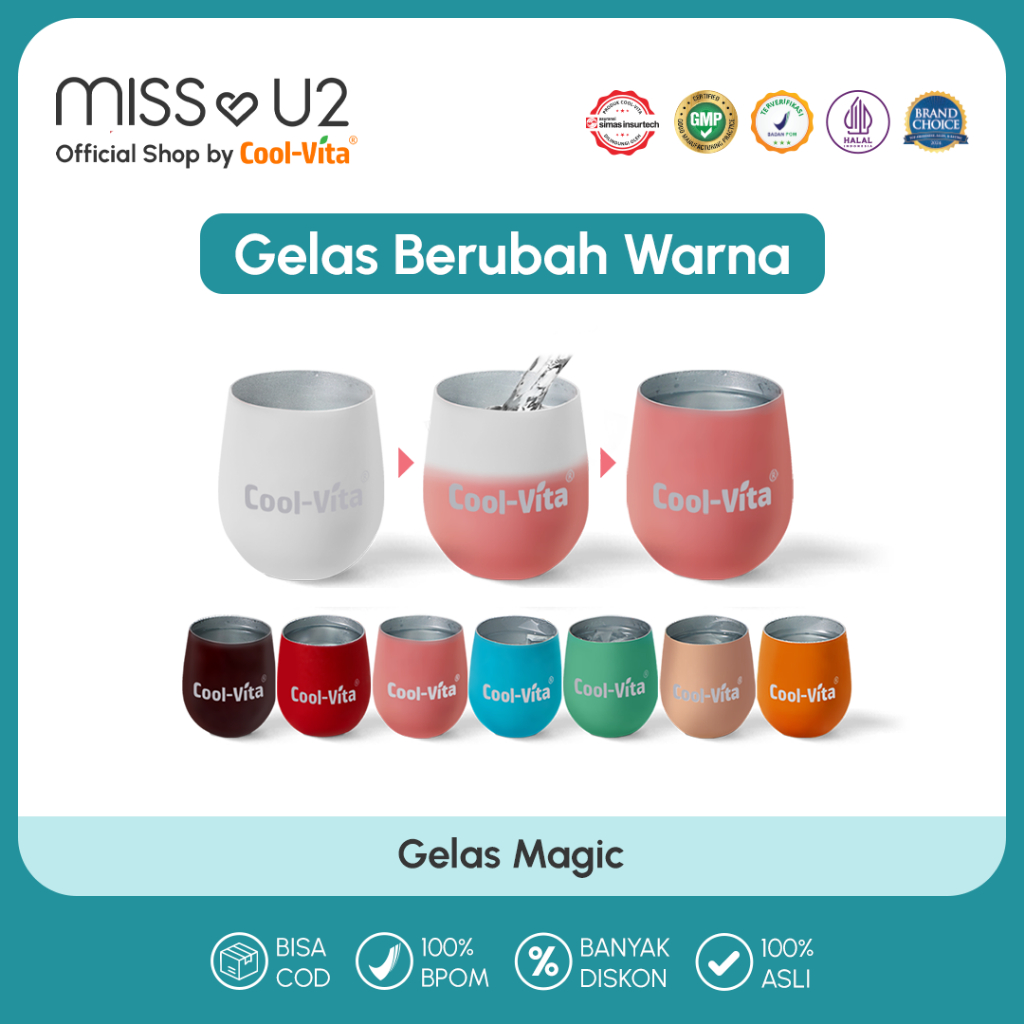 Jual [GELAS SAJA] Coolvita Gelas Berubah Warna (Tersedia 7 Warna Cantik) Miss U2 | Shopee Indonesia