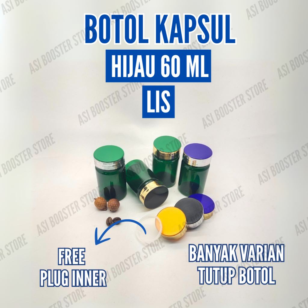 Jual Botol Kapsul 60 ML Hijau Tutup Hijau Lis Gold + Pluginner | Shopee ...