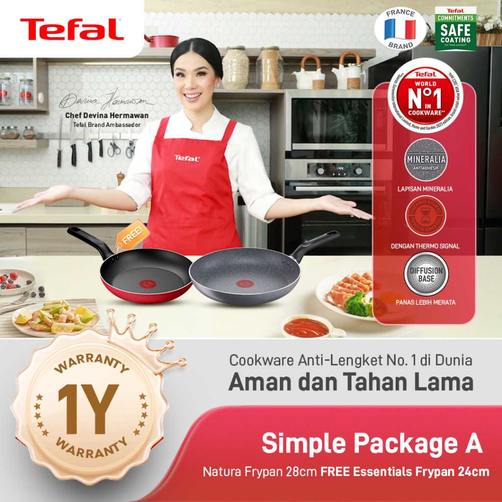 Jual Tefal Wajan Anti Lengket Simple Package A - Natura Frypan 28cm FREE Essentials Frypan 24cm ...
