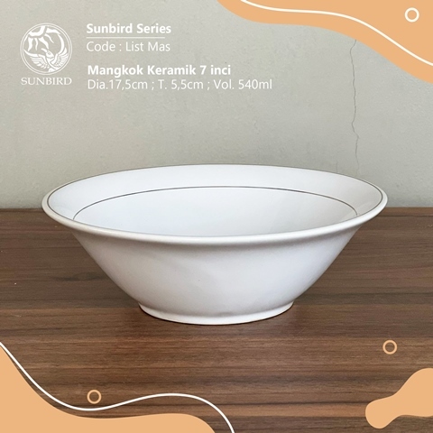 Jual Mangkok keramik Sunbird list mas semi porcelain uk 7 inci (17,5cm ...