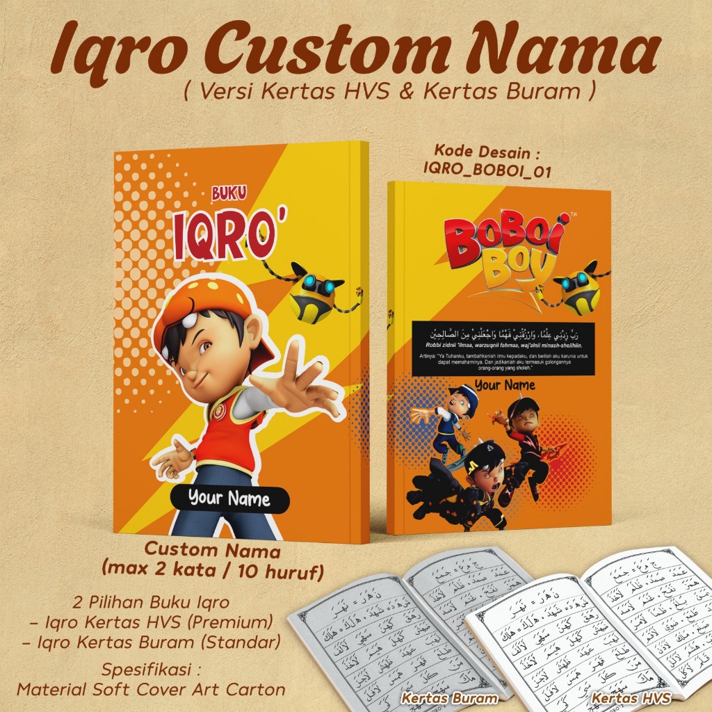 Jual IQRO ANAK CUSTOM NAMA / BUKU IQRO GAMBAR BOBOI BOY SOFTCOVER ...