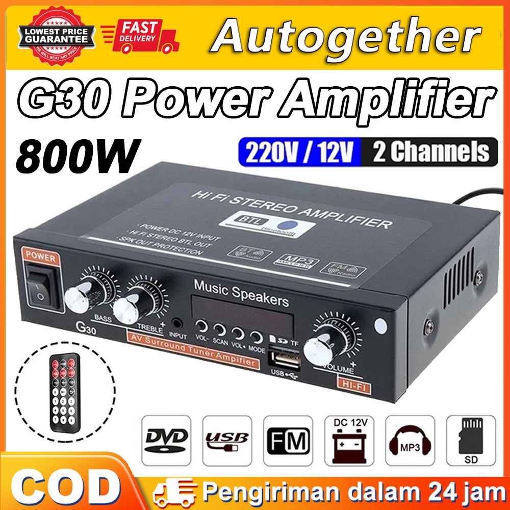 Jual 800W G30 Mini Amplifier 12V/220V FM SD HiFi bluetooth 5.0 Stereo ...