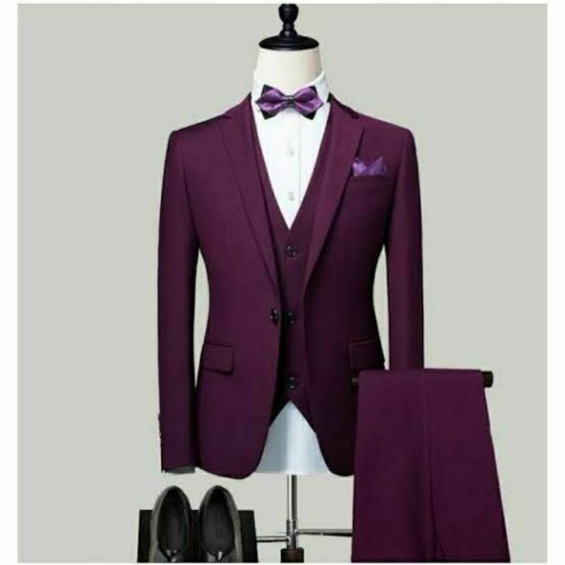 Jual Jas Setelan Pria slimfit warna Burgundy / paket 3in1 Rompi Blazer ...