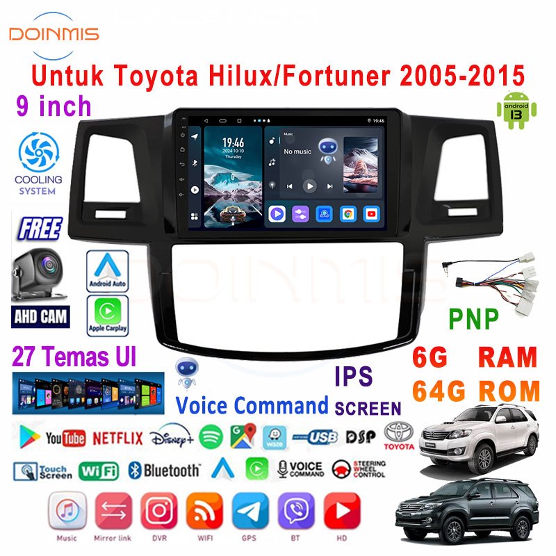 Jual Untuk Toyota Hilux/Fortuner 2005-2015| 6G+64G Android 13 Head Unit 9 Inch IPS Termasuk ...
