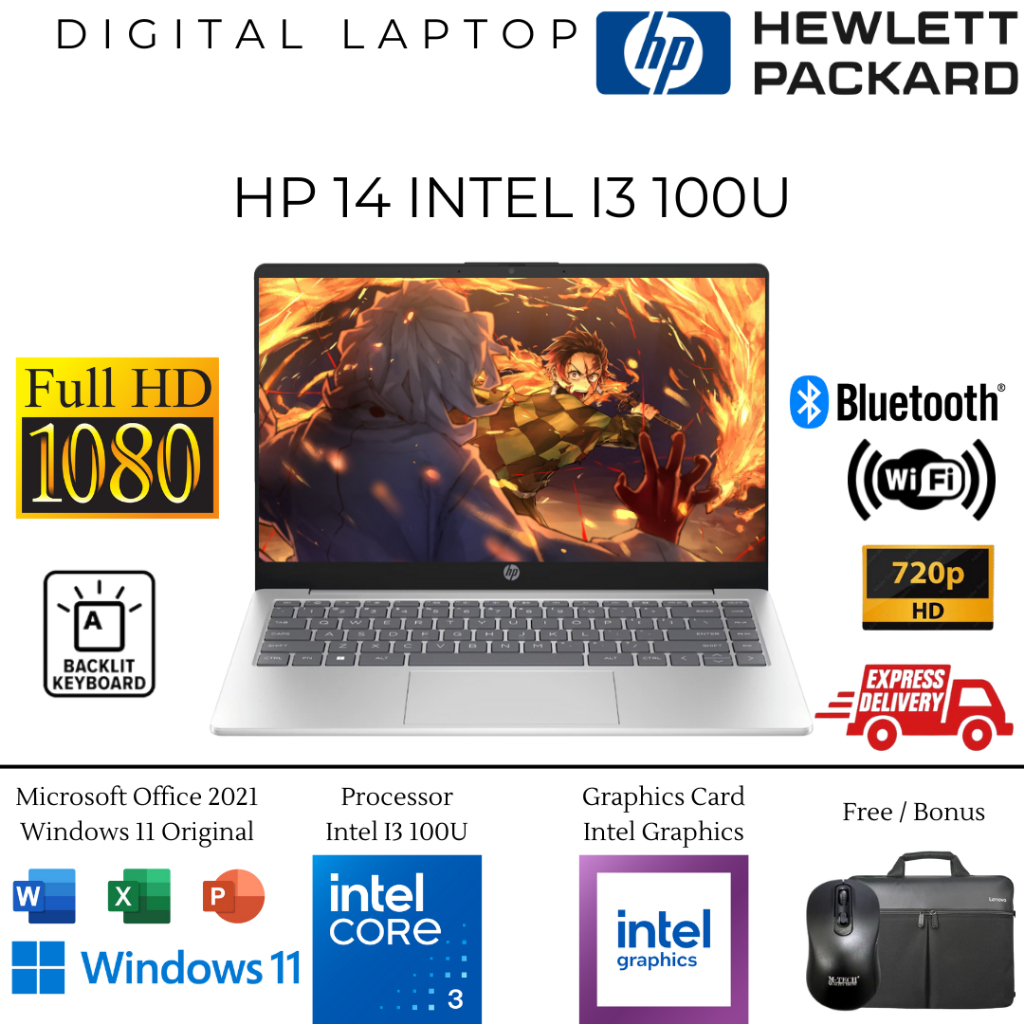 Jual Laptop Slim HP 14 Intel Core 3 100U RAM 32GB 1TB SSD 14.0 Full HD ...
