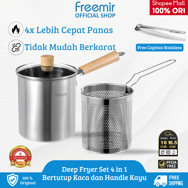 Jual 𝙎𝙥𝙚𝙘𝙞𝙖𝙡 𝙛𝙧𝙚𝙚𝙢𝙞𝙧 Deep Fryer Stainless Steel Set 4in1 Bertutup kaca ...
