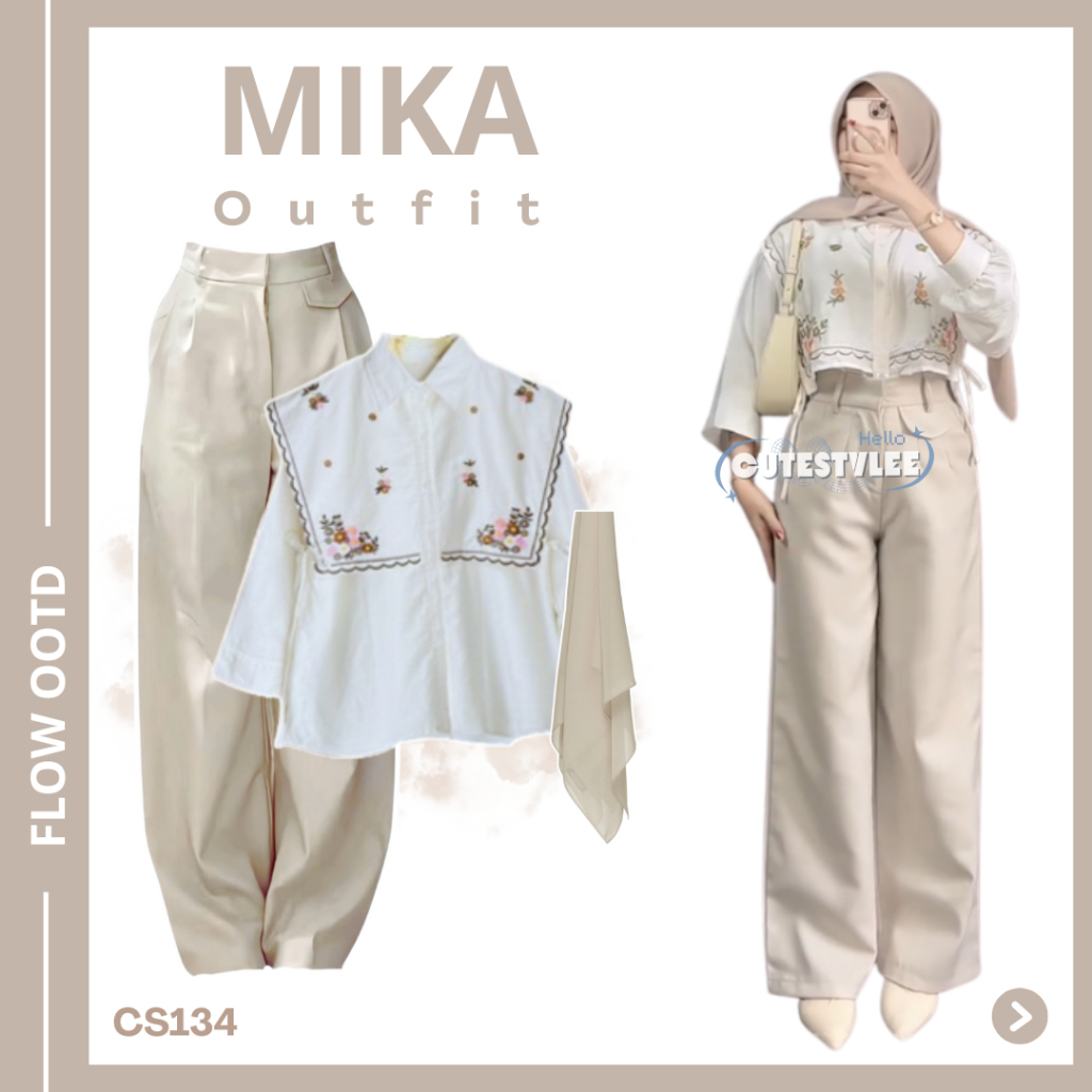 Jual 3in1 One Set Korean Style | Arila Blouse, Oro Pants , Hijab Bella Square | Kampus Outfit ...