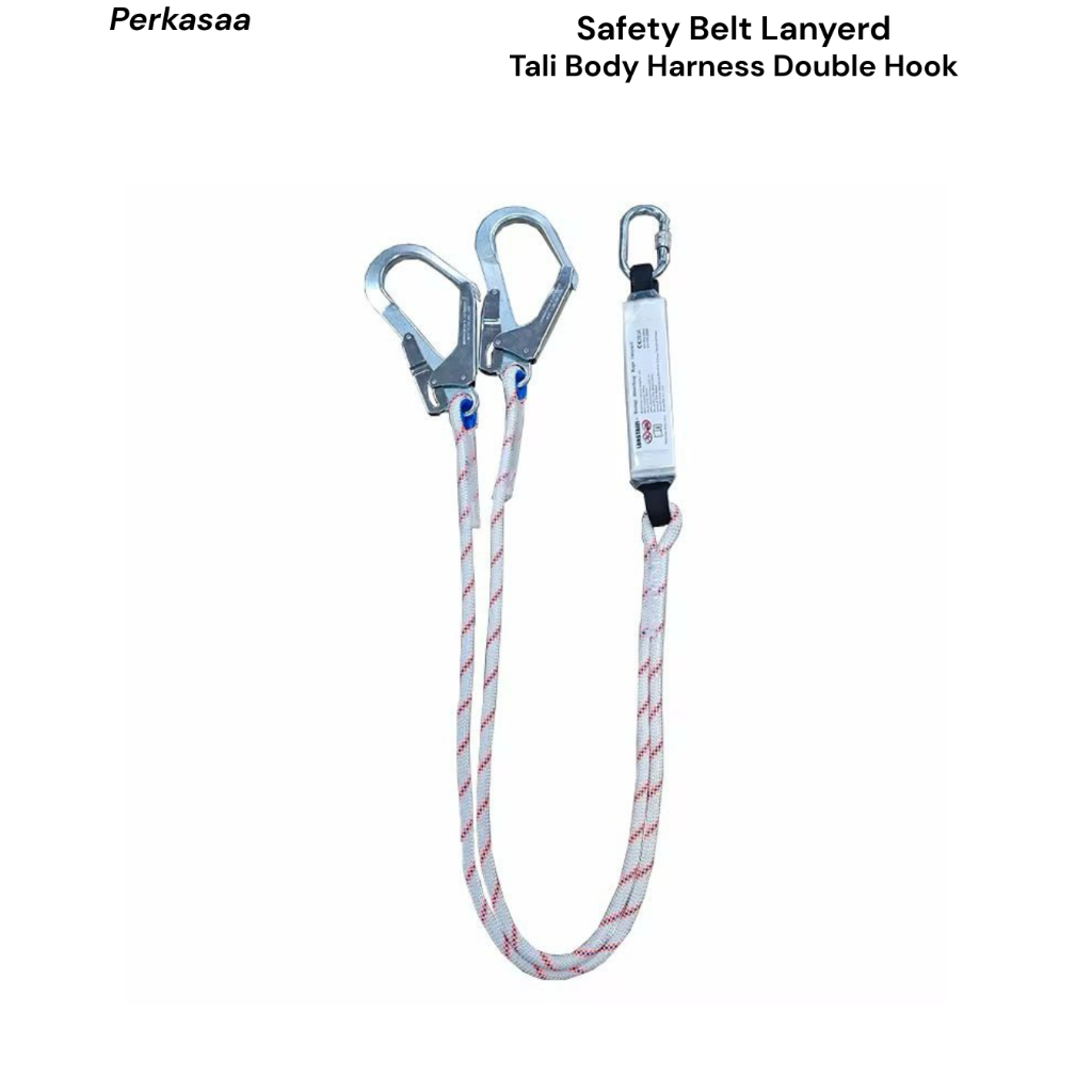 Jual NEW PRODUCT ABSORBER LANYARD DOUBLE BIG HOOK SAFETY BELT / TALI BODY HARNESS PENGAMAN ...