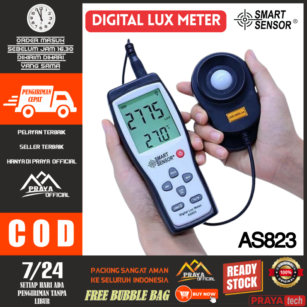 Jual DIGITAL LUX METER AS823 ALAT UKUR INTENSITAS CAHAYA TES LIGHT ...