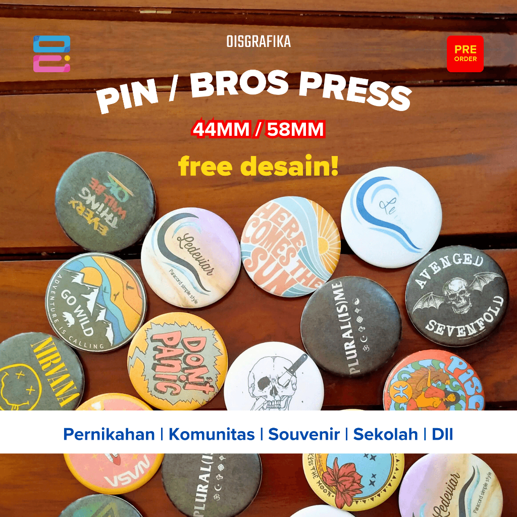 Jual Pin Press / Bros Pin Peniti Bros Custom Free Desain - 44mm 58mm ...